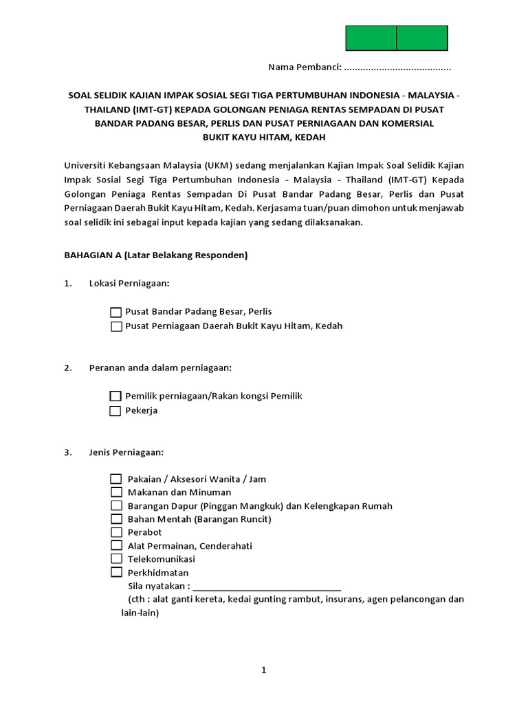 Draf Soalan Soal Selidik Kajian Impak IMT-GT FINAL | PDF