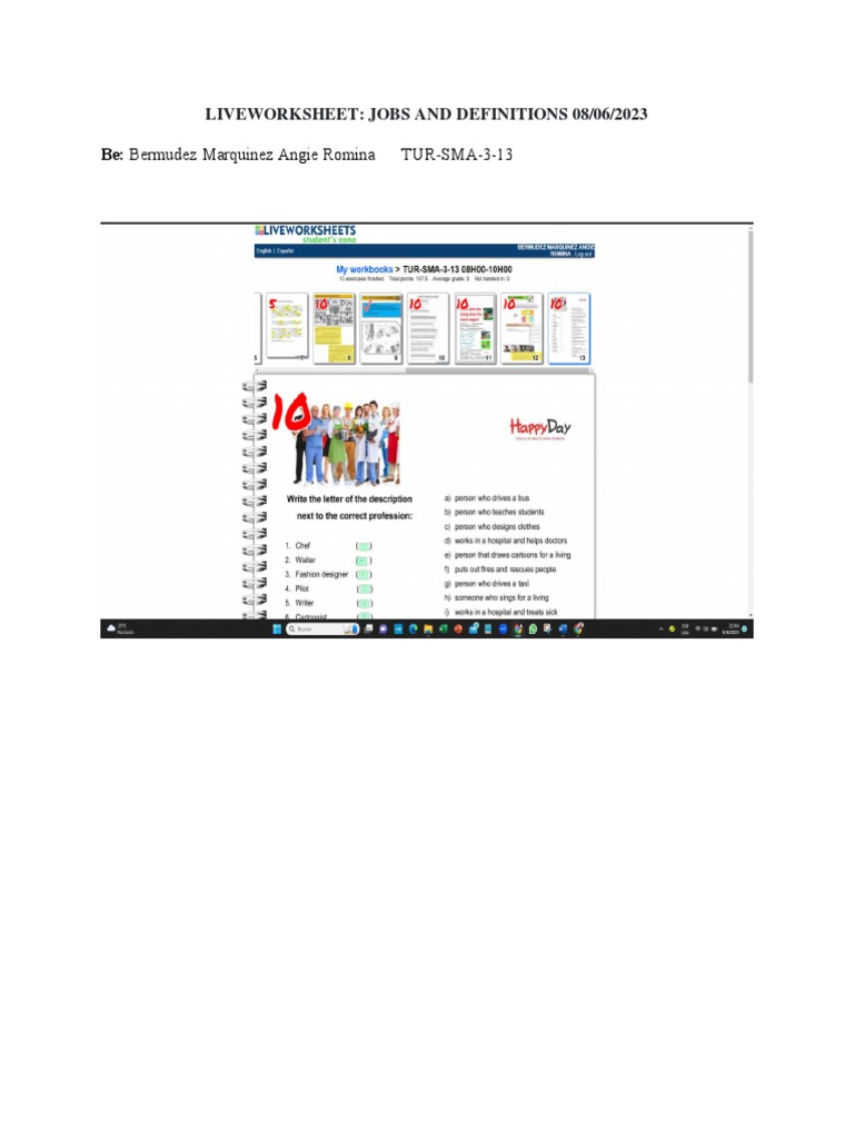 Liveworksheet - Jobs and Definitions | PDF