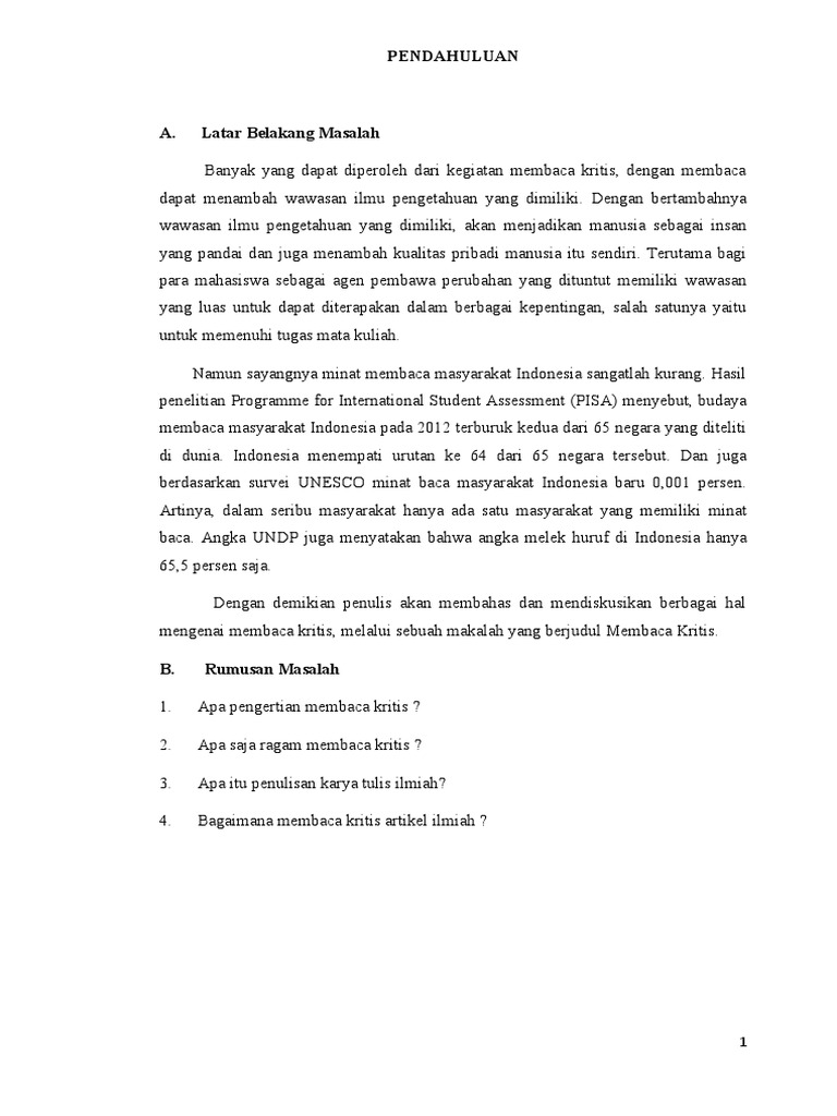 Membaca Kritis Dan Penulisan Karya Ilmiyah | PDF