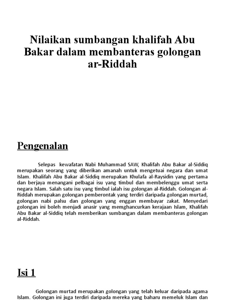 Nilaikan Sumbangan Khalifah Abu Bakar Dalam Membanteras Golongan Ar ...
