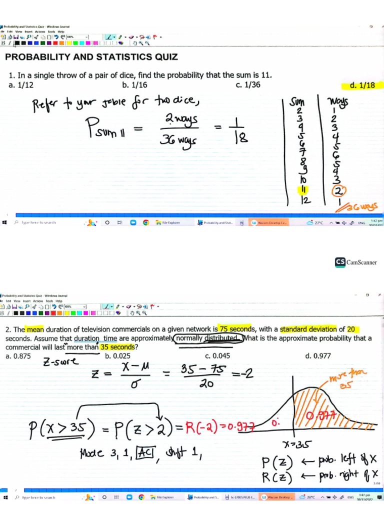 Probability Stat Quiz | PDF