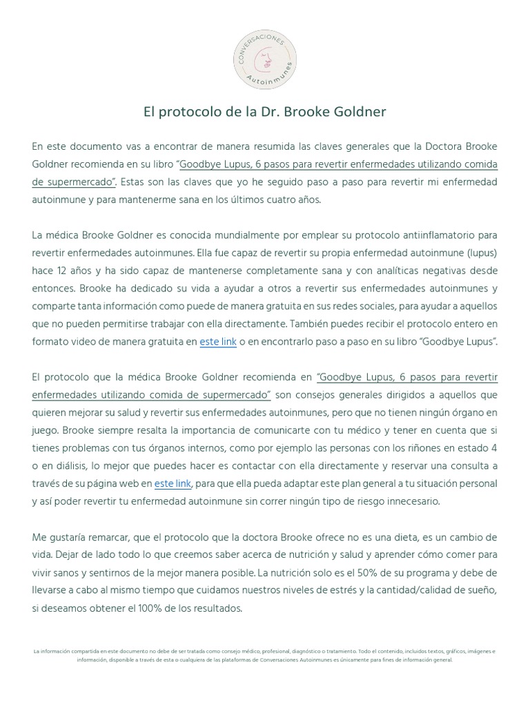 Conversaciones Autoinmunes - El Protocolo de La DR Brooke Goldner | PDF