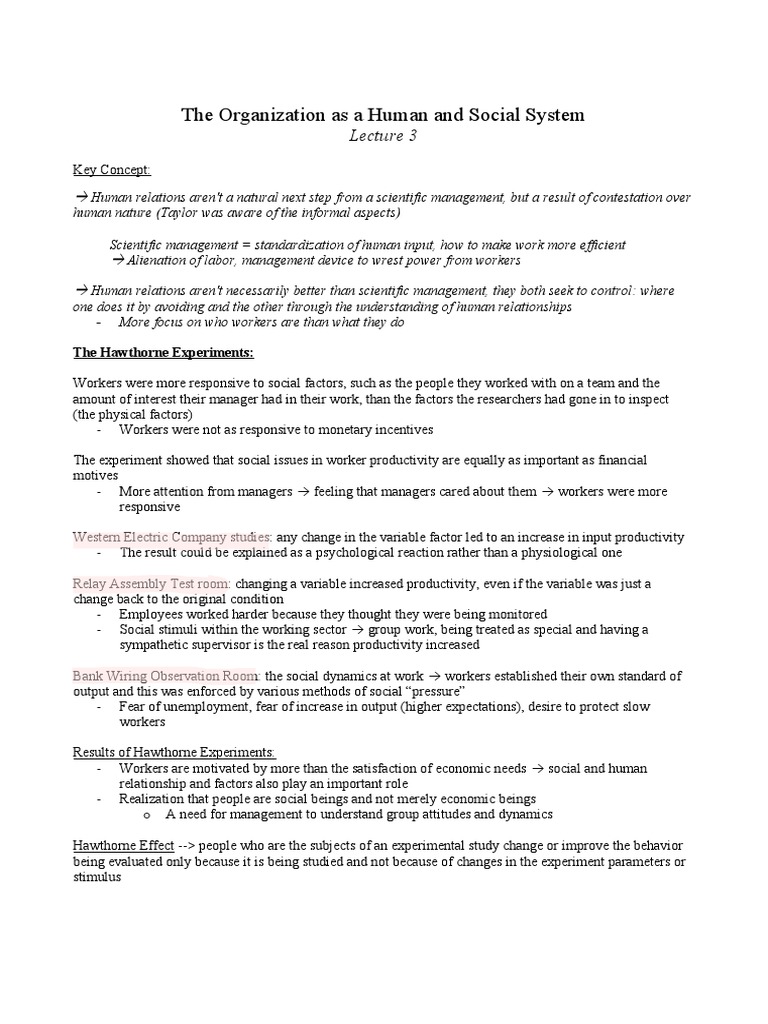 Human and Social System - Organization Sociology Notes | PDF ...