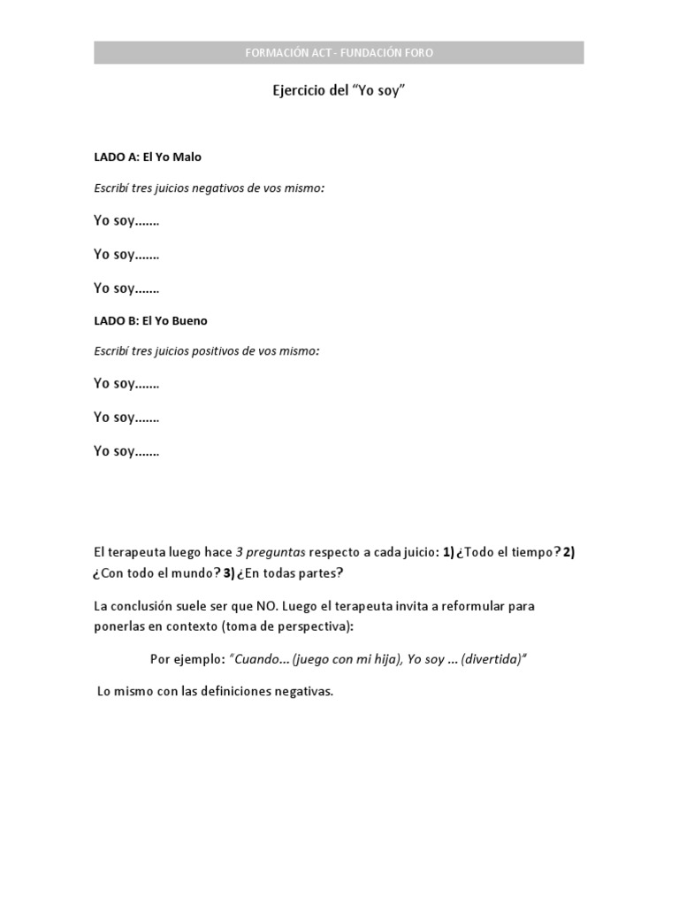 Ejercicio Del Yo Soy Handout para Alumnos | PDF