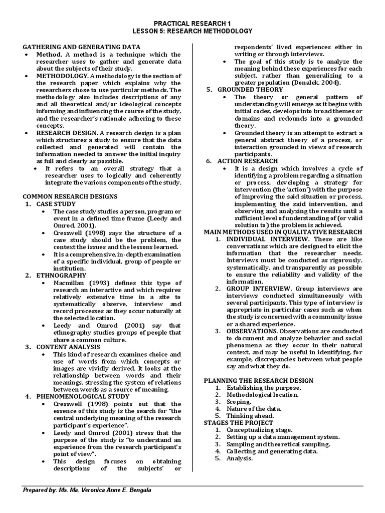 PR1 - Lesson 5 - Research Methodology | PDF