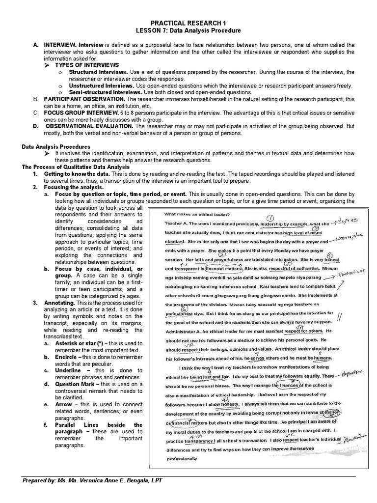 Pr1 Lesson 7 Data Analysis Procedure Pdf Interview Data 