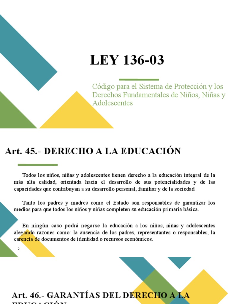 Presentación Sobre La LEY 136-03 | PDF | Disciplinas | Educación primaria