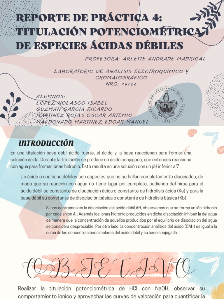 Reporte de Práctica 4 Titulación Potenciometrica de Especies Ácidas Debiles | PDF | Valoración ...
