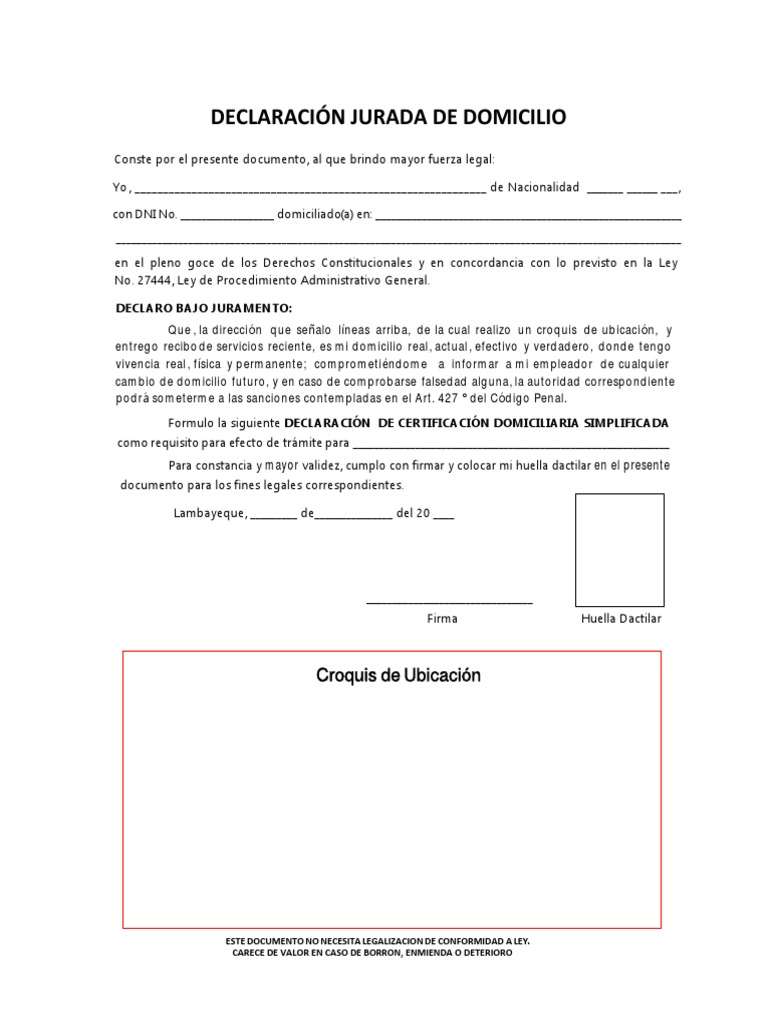 Declaración Jurada Domicilio | PDF