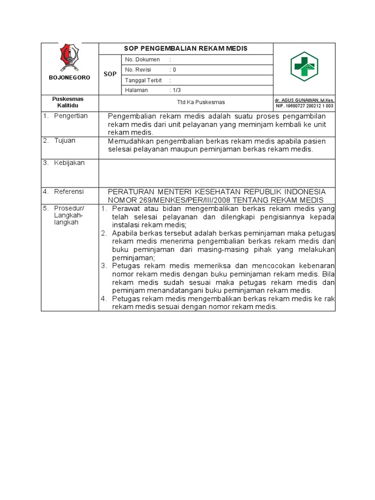 SOP PENGEMBALIAN REKAM MEDIS | PDF