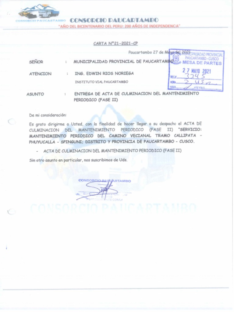 Acta de Culminacion de La Fase Ii - Pes 07 | PDF