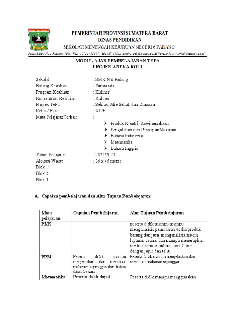 MODUL AJAR PEMBELAJARAN TEFA kls XI | PDF