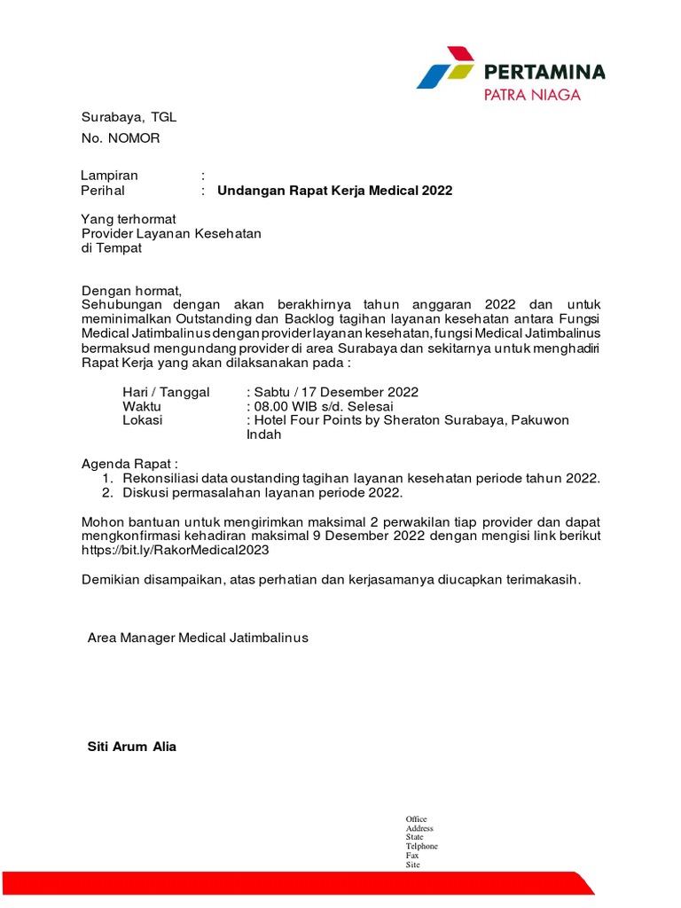 Draft Surat Undangan Rakor | PDF