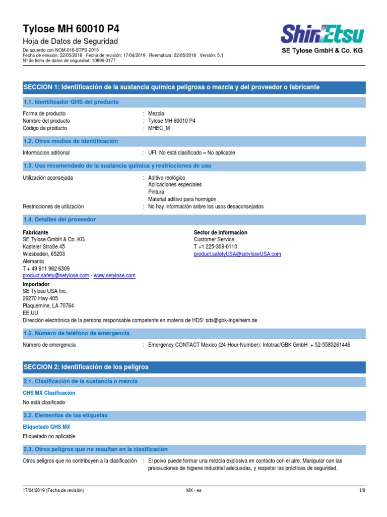 SDS_Tylose_MH_60010_P4_MX-ES | PDF