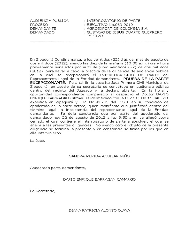 Diligencia Interrogatorio de Parte en Proceso | PDF