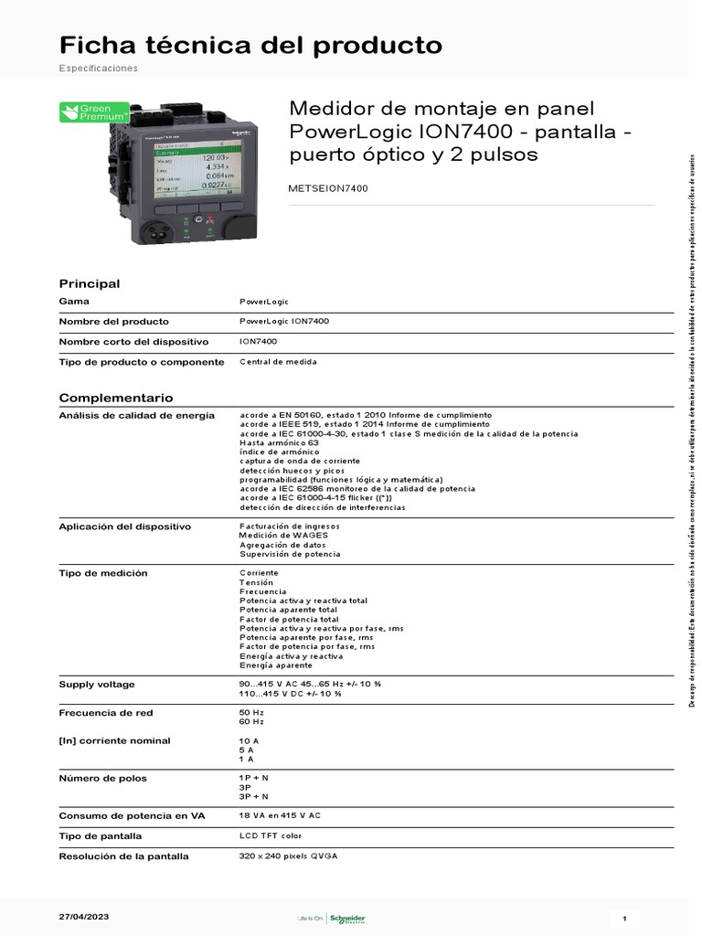 PowerLogic ION7400 - METSEION7400 | PDF