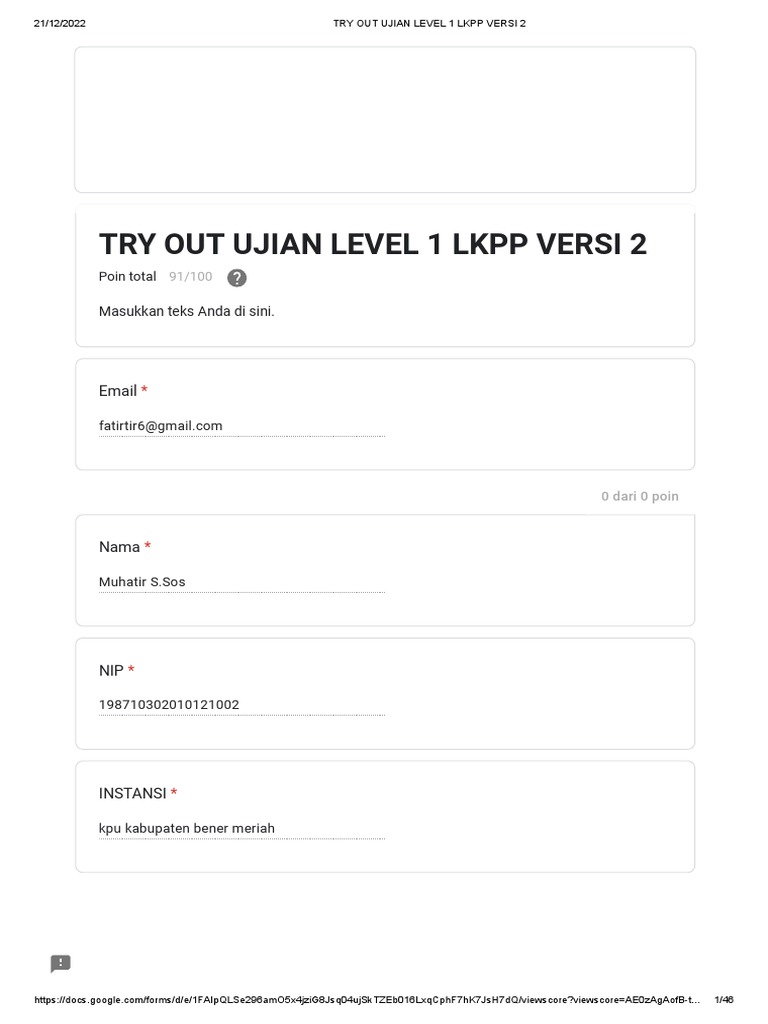 Try Out Ujian Level 1 LKPP Versi 2,. | PDF