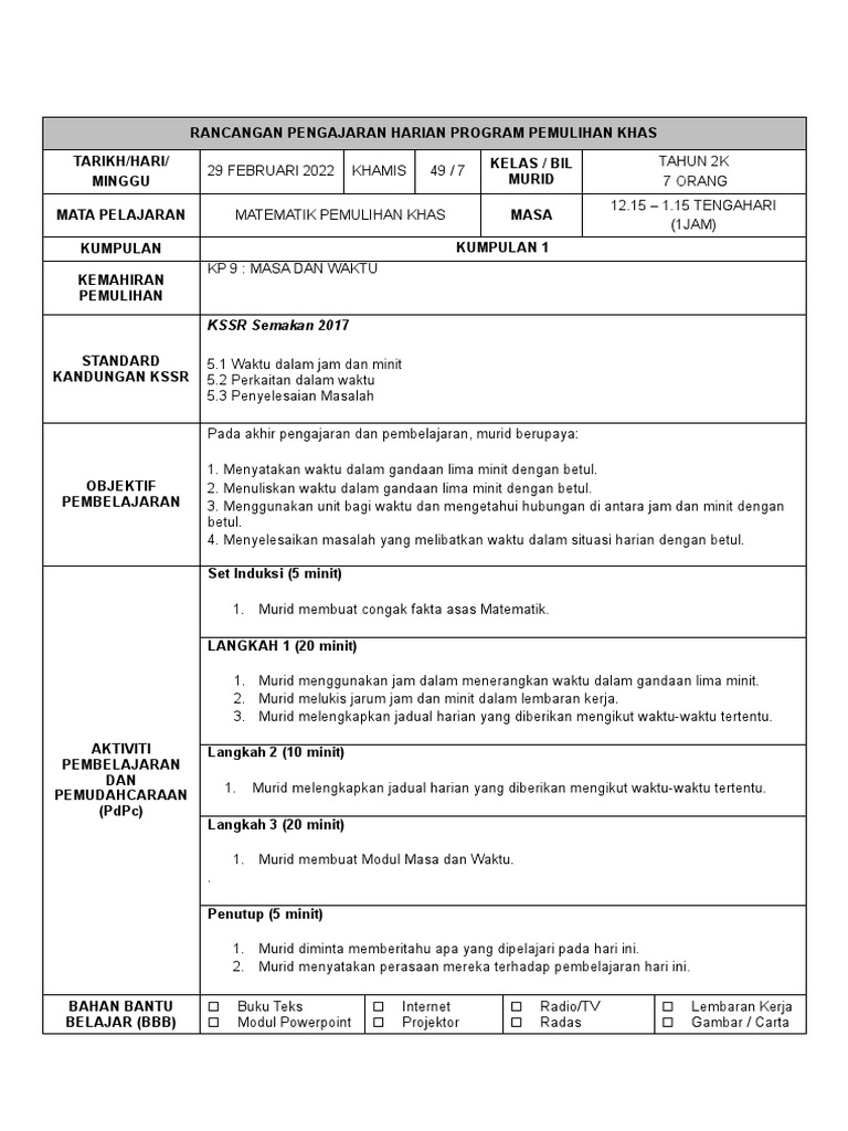 RPH MT Tahun 2 | PDF