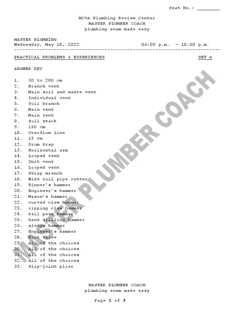 Set A Practical Problems Refresher Answer Key | PDF