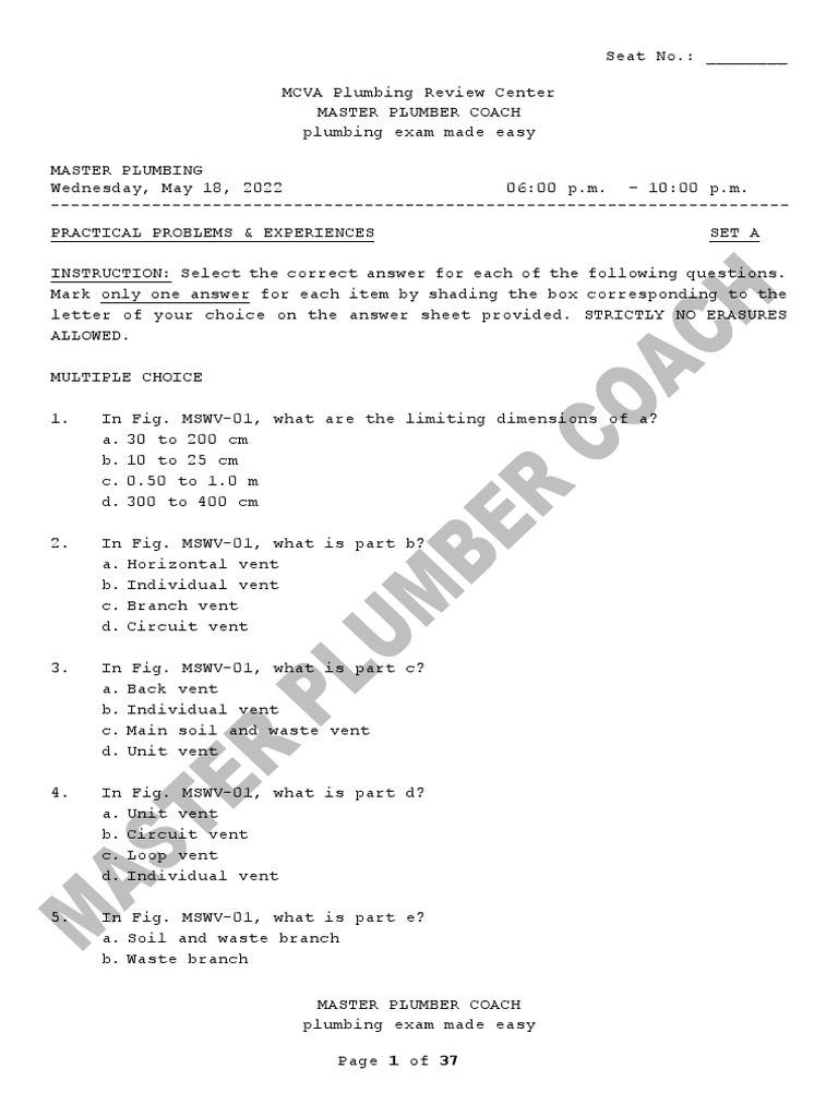 Set A Practical Problems Refresher | PDF | Plumbing | Tools