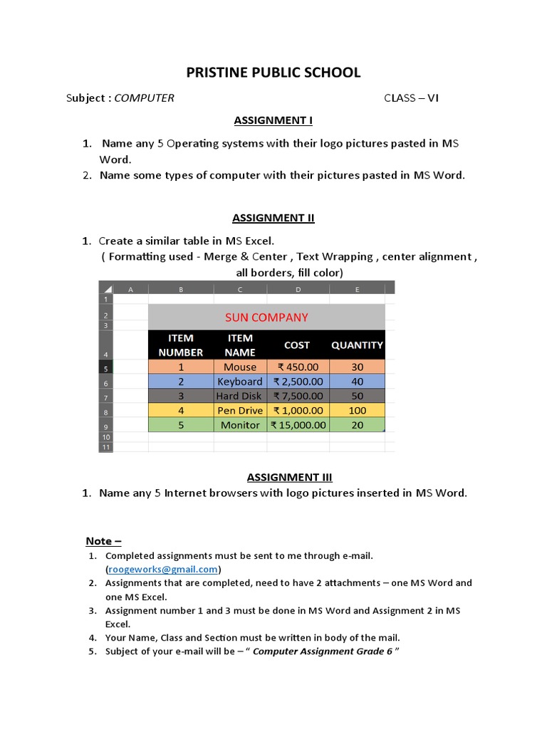 Computer Assignment Grade 6 Pdf