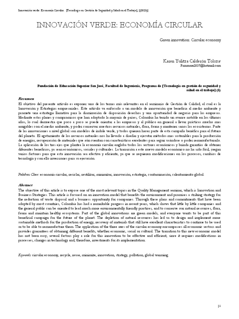 Articulo Economia Circular Karen Calderon | PDF | Residuos | Reciclaje