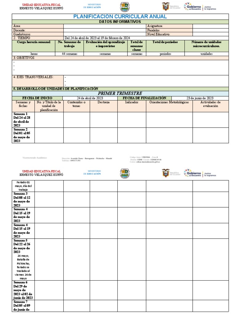FORMATO de PCA 2023-2024 UEEVK (Recuperado Automáticamente) | PDF