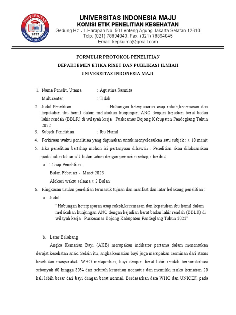 Formulir Protokol Penelitian | PDF