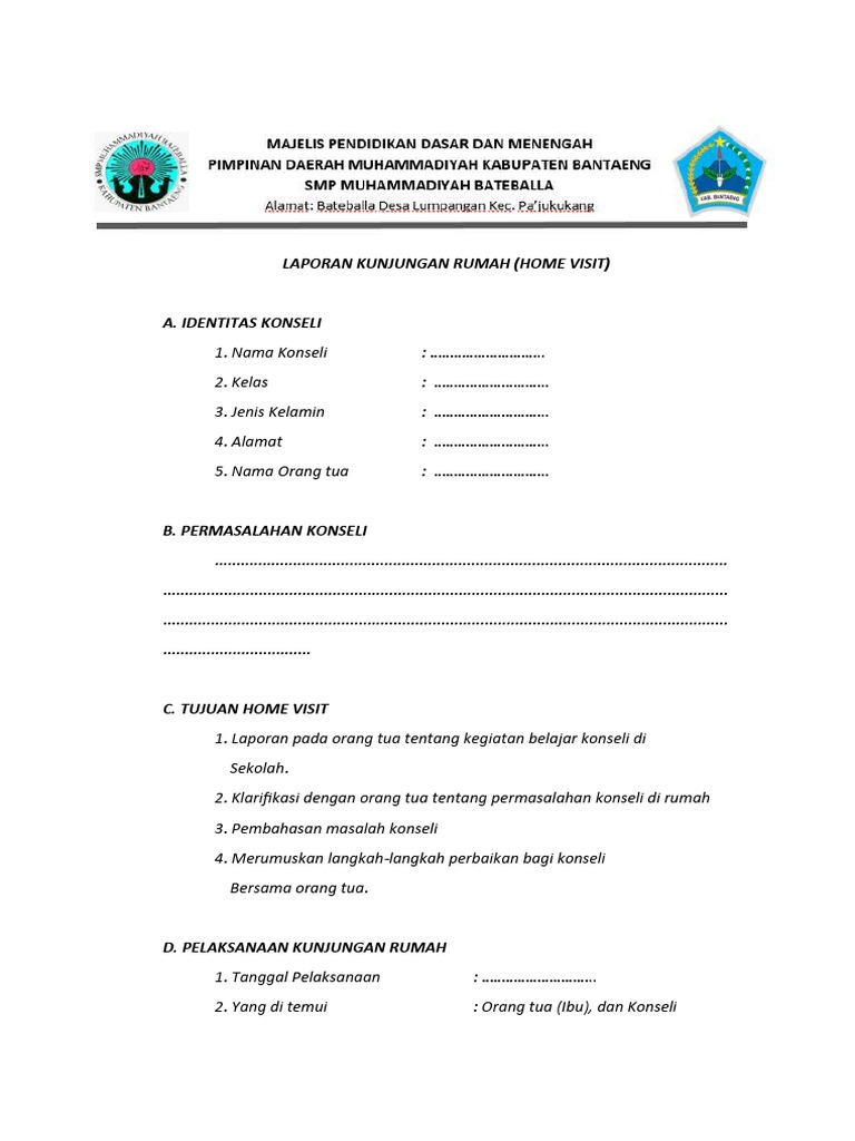 FORM LAPORAN HOME VISIT | PDF