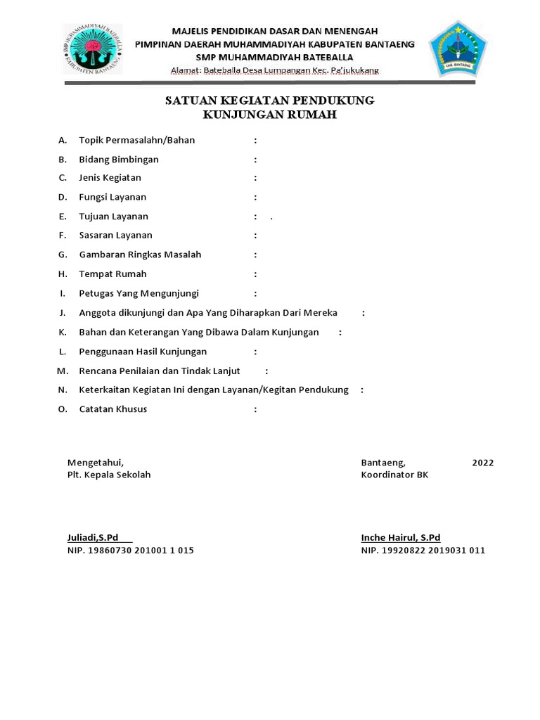 Form Kunjungan Rumah | PDF