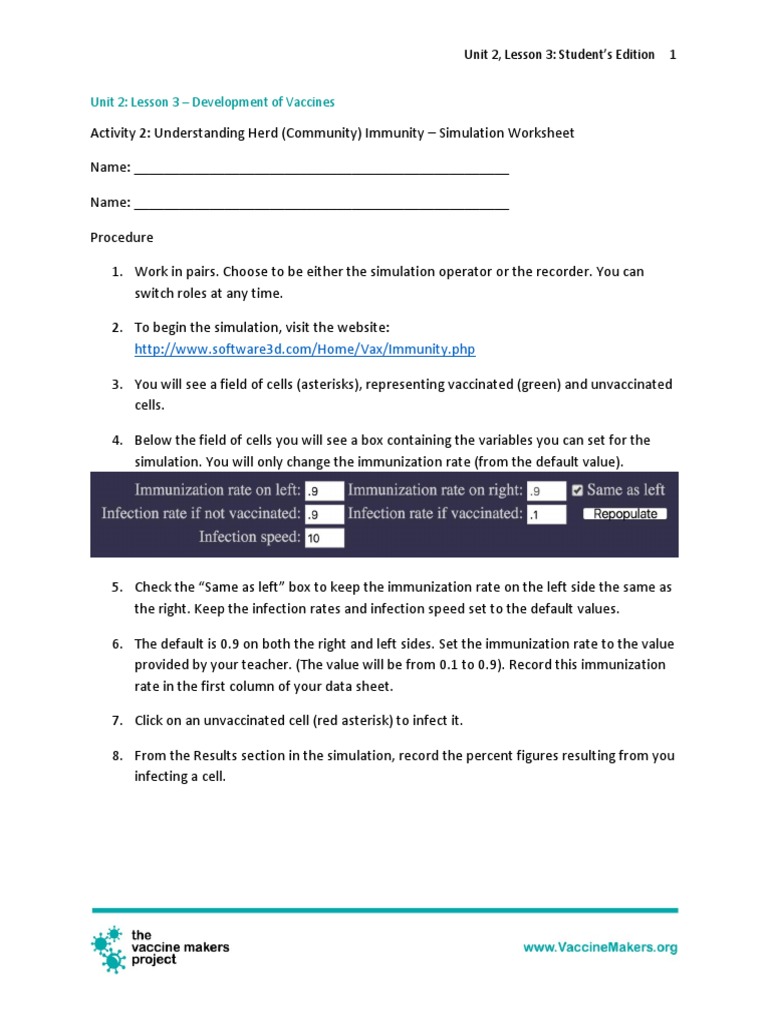 Vec Unit2 3 Herd Immunity Worksheet | PDF