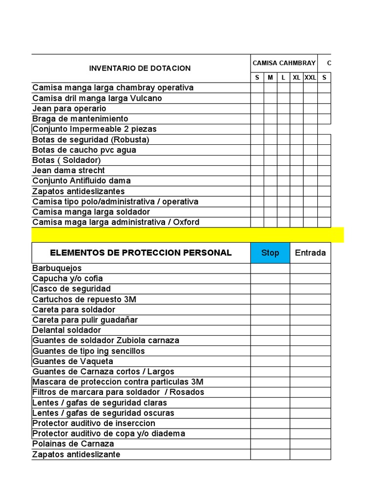 Inventario y Control de Epp y Dotacion Del Personal Daysuri | PDF