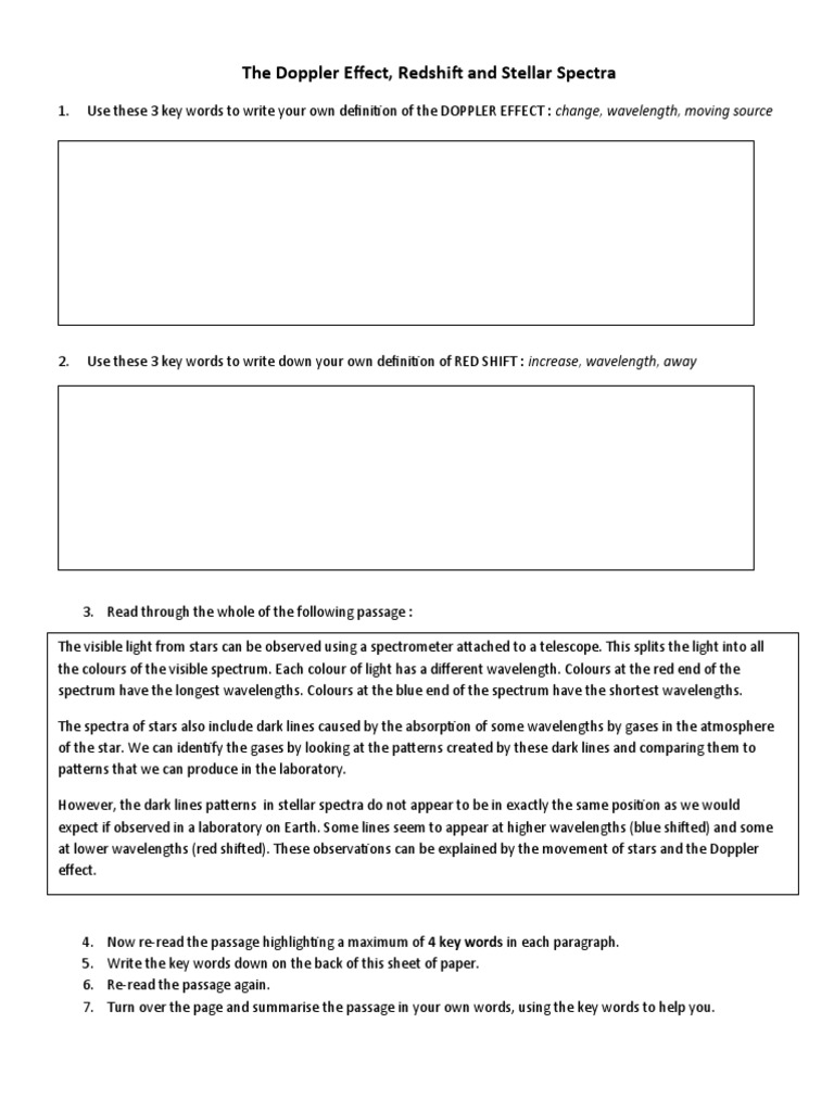 The Doppler Effect, Red Shift and Stellar Spectra | PDF