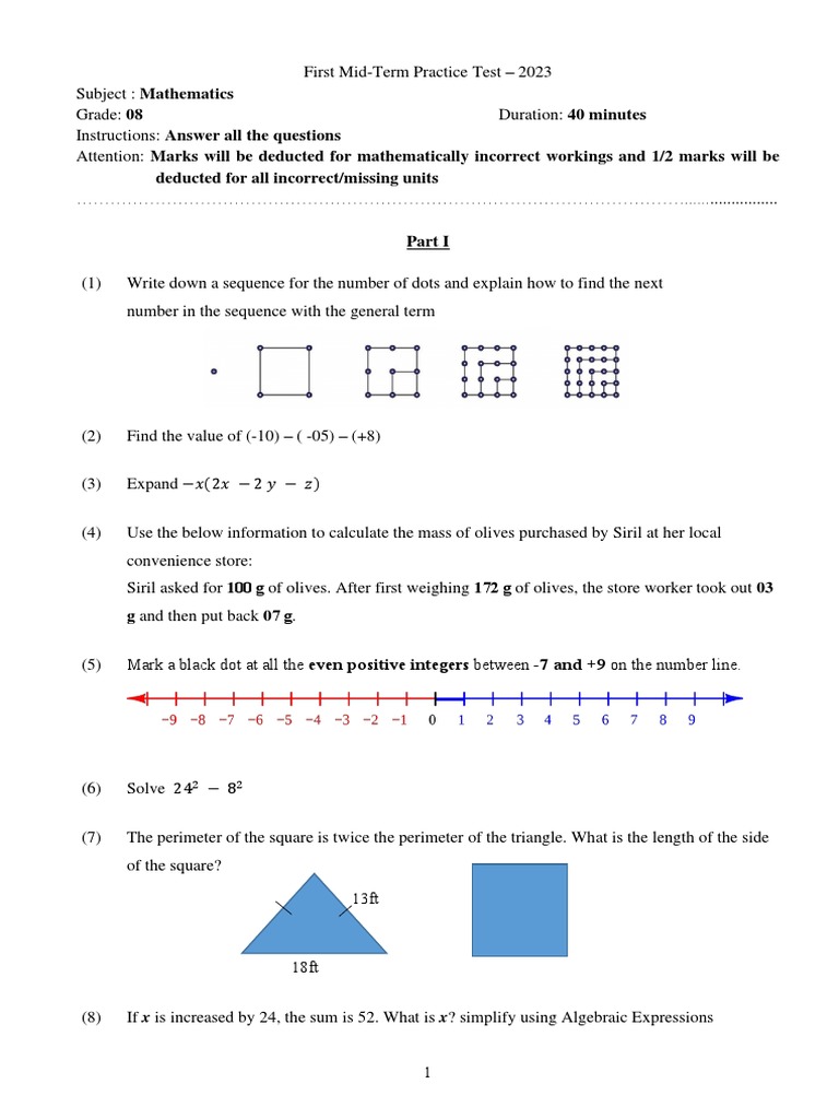 1st Mid Term Practice Test | PDF | Numbers | Elementary Mathematics