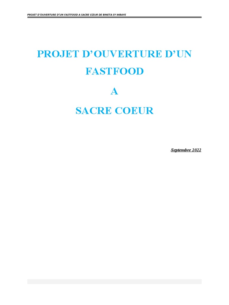 BP Projet de Mise en Place D'un Fastfood | PDF | Cuisine | Restaurants