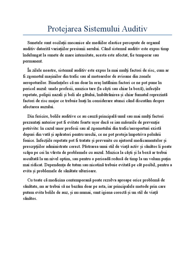Protejarea Sistemului Auditiv | PDF