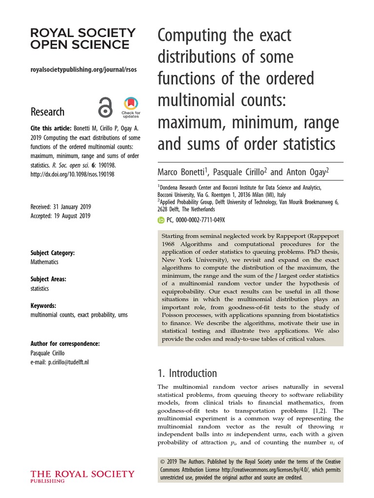 Computing The Exact Distributions Of Some Functions Of The Ordered Multinomial Counts Pdf