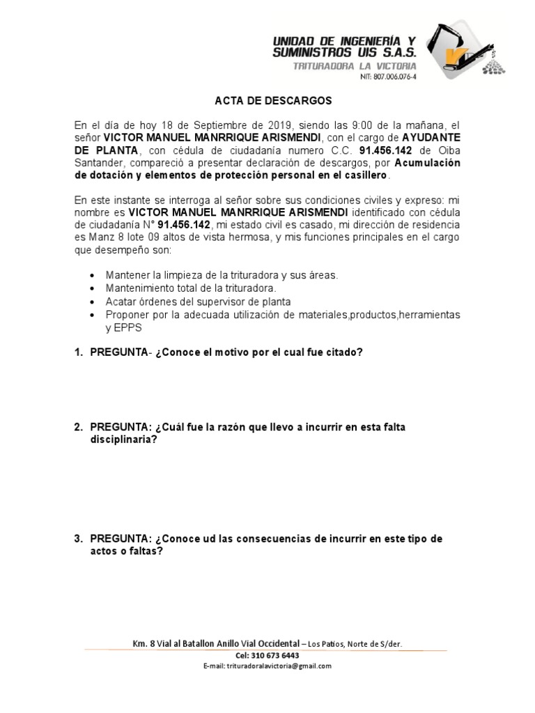 Acta de Descargos | PDF