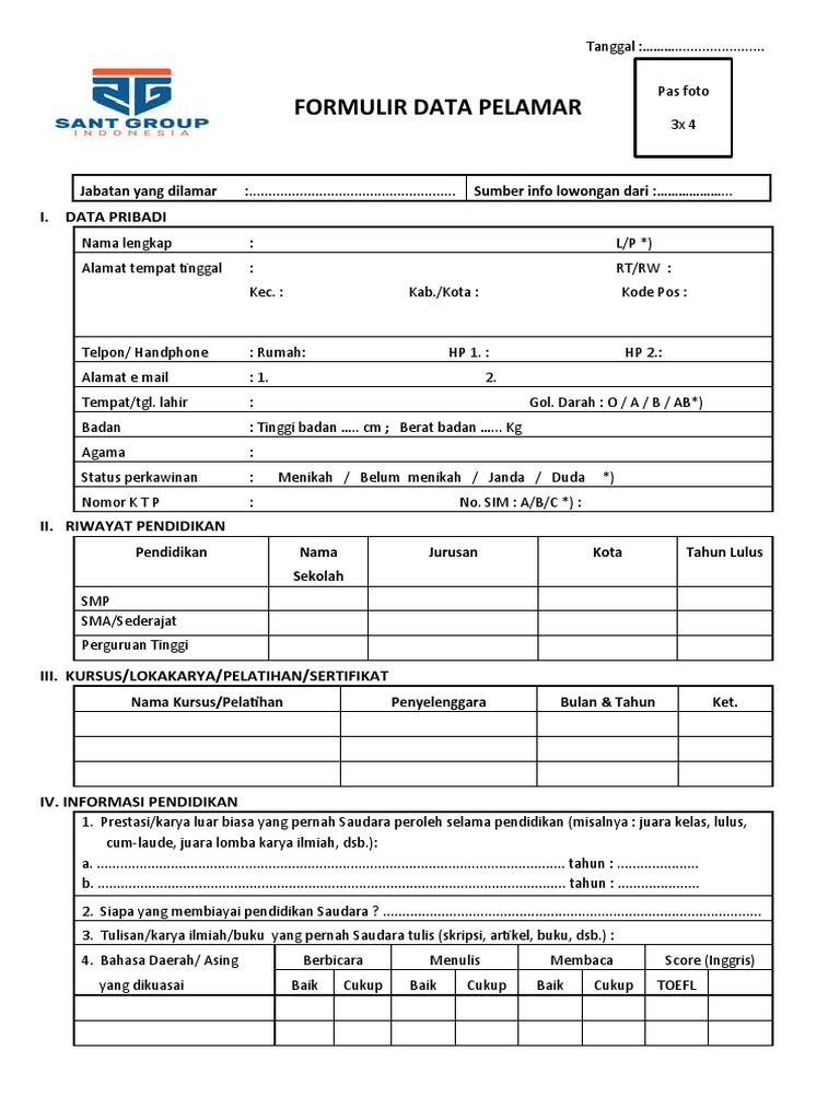 Crusita - Formulir Data Pelamar | PDF