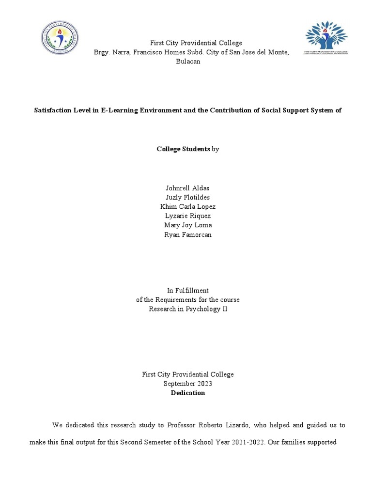 Satisfaction Level in E Learning Environment and The Contribution of Social Support System of ...