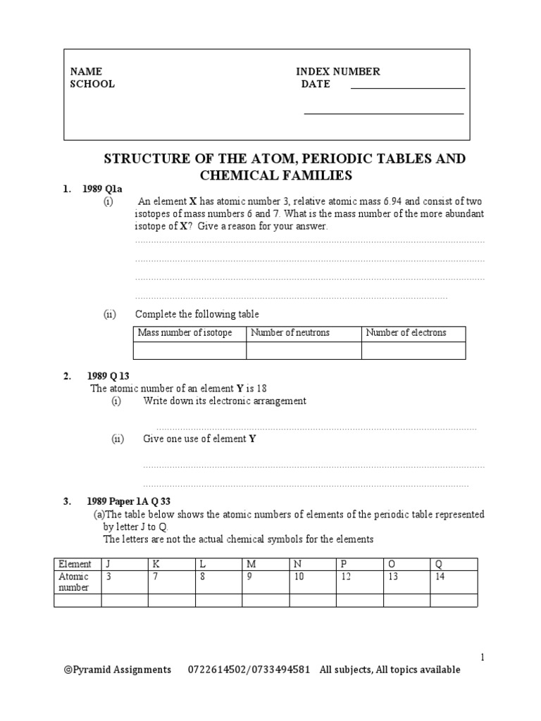 Structure of The Atom and The Periodic Table | PDF | Chemical Elements ...