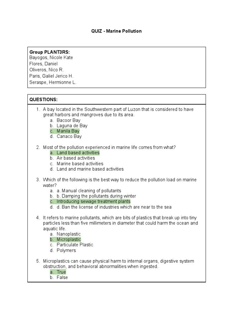 QUIZ Marine Pollution | PDF
