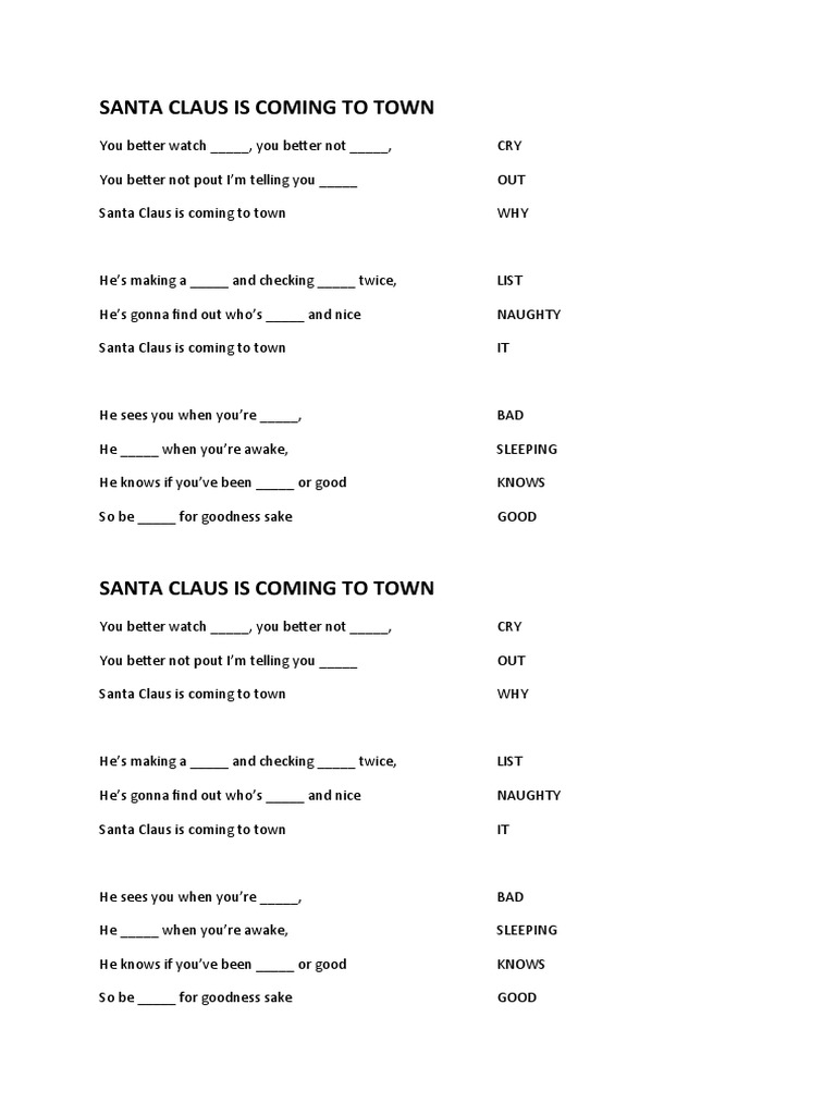 Santa Claus Is Coming to Town Lyrics | PDF