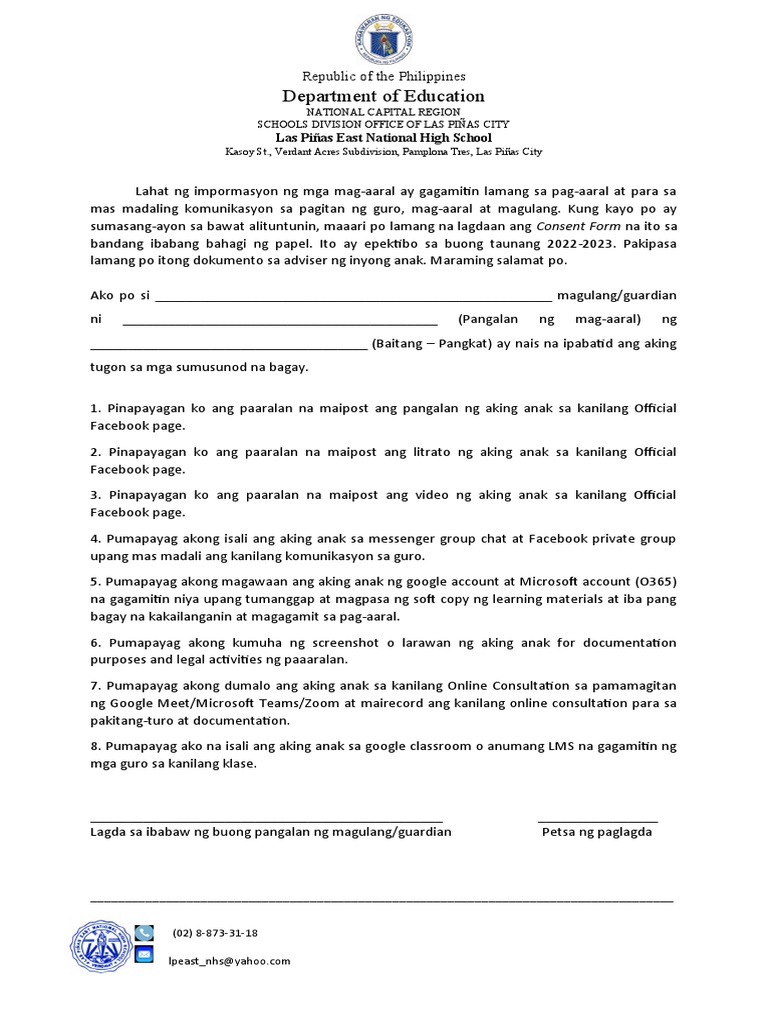 Parents Consent Form 1 | PDF