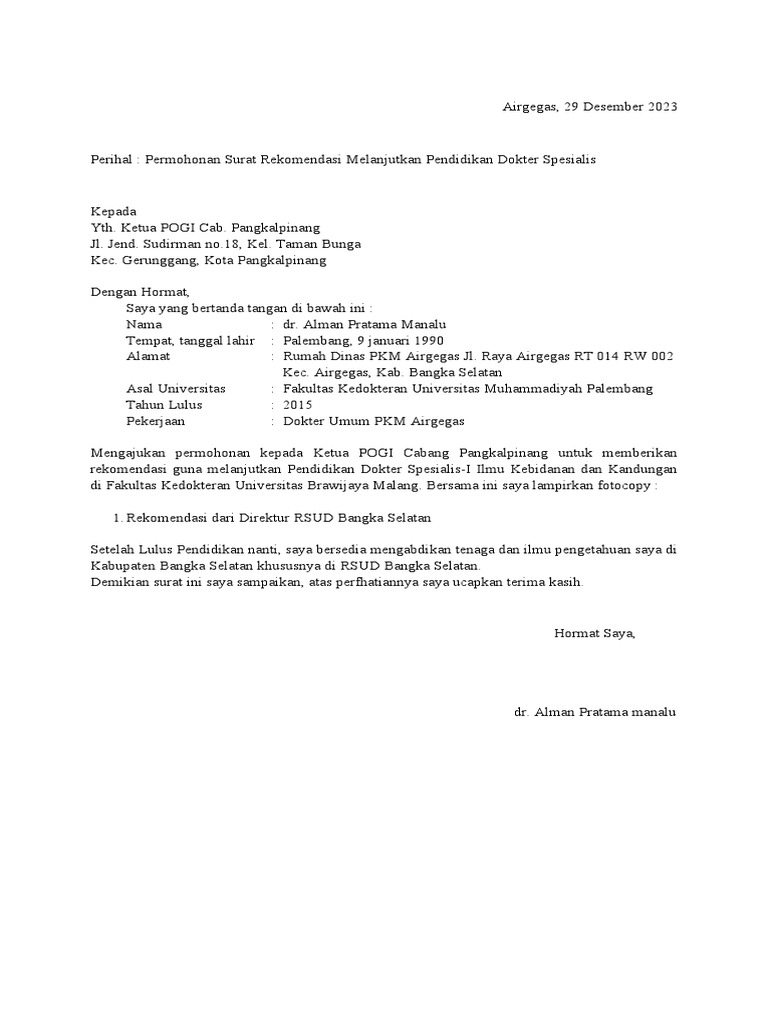 Contoh Permohonan Rekom POGI | PDF