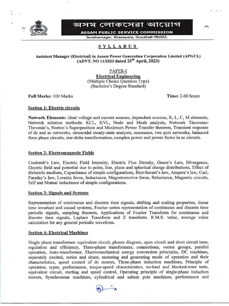 Syll AM (Elect) APGCL 11 2023 08062023 | PDF