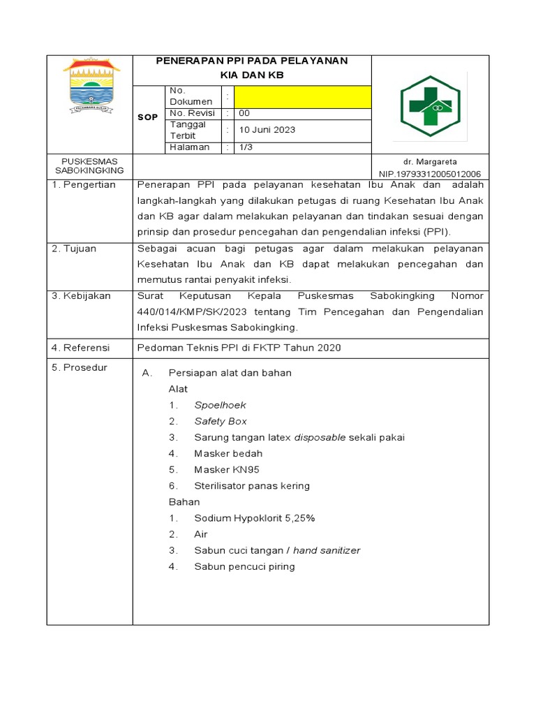 SOP Penerapan PPI Di Ruang KIA Dan KB | PDF