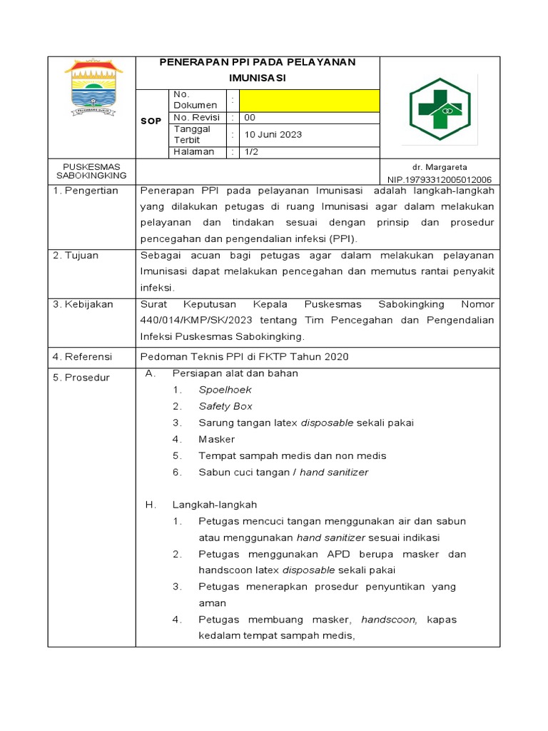 SOP PPI Imunisasi Puskesmas | PDF
