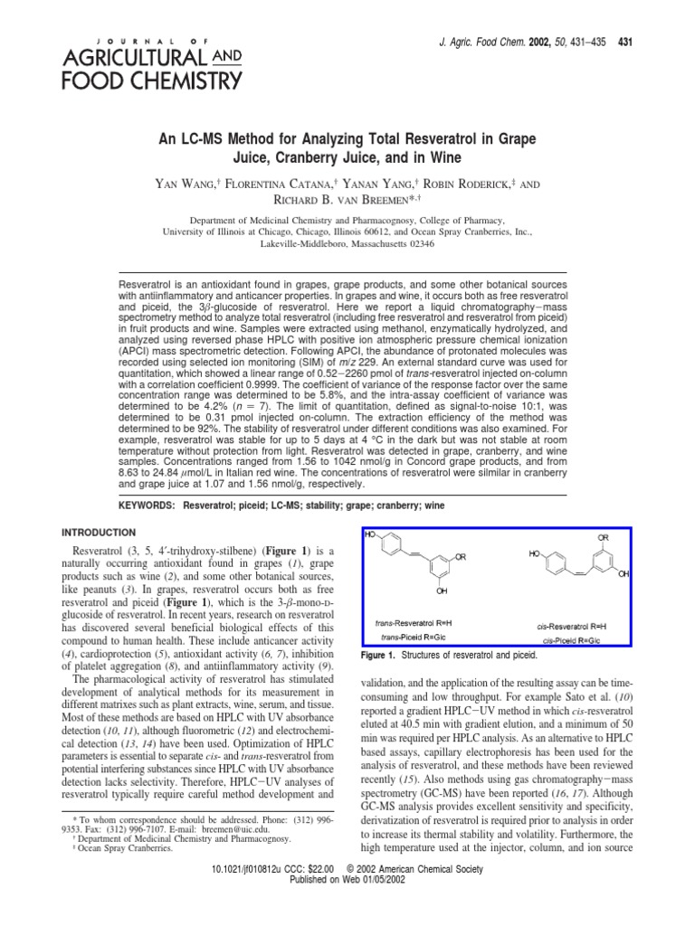 LCMS Resveratrol | PDF | High Performance Liquid Chromatography ...
