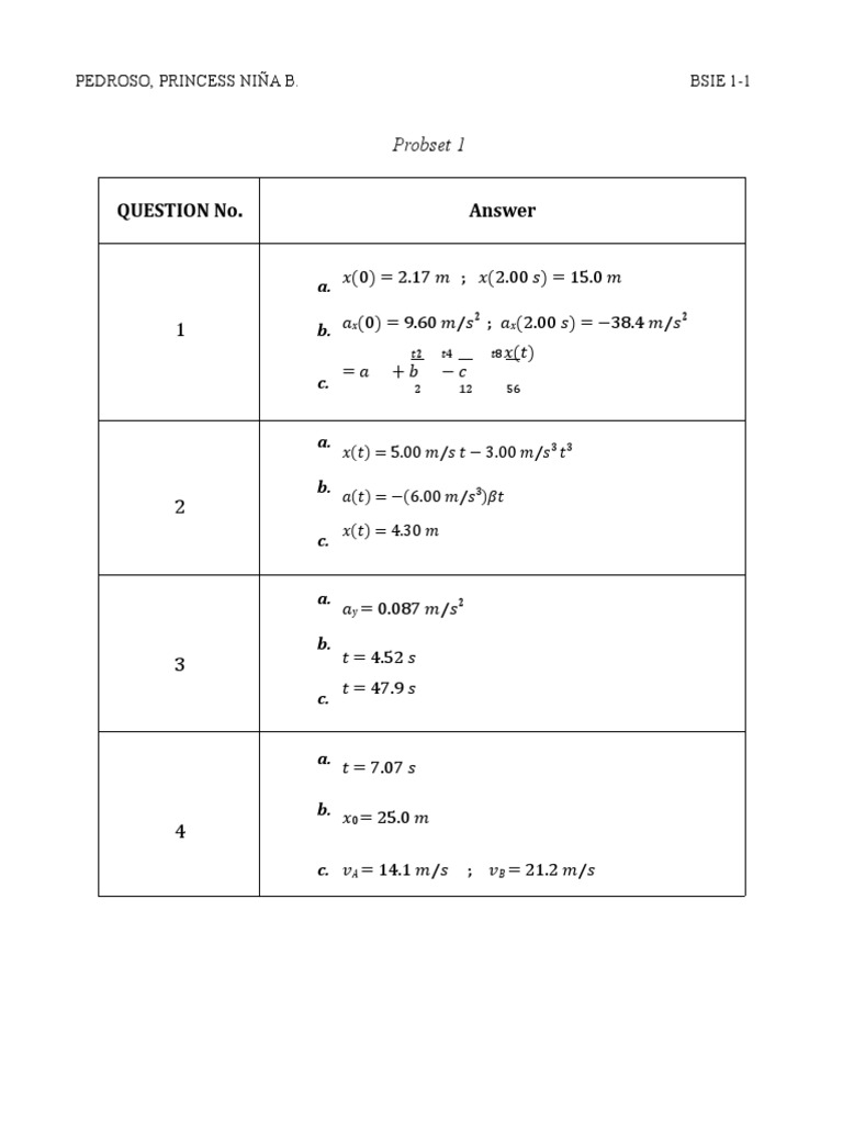 Pedroso Probset 1 | PDF | Motion (Physics) | Quantity